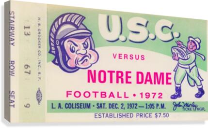1972 USC Trojans vs. Notre Dame Irish College Football Ticket Stub Wall ...