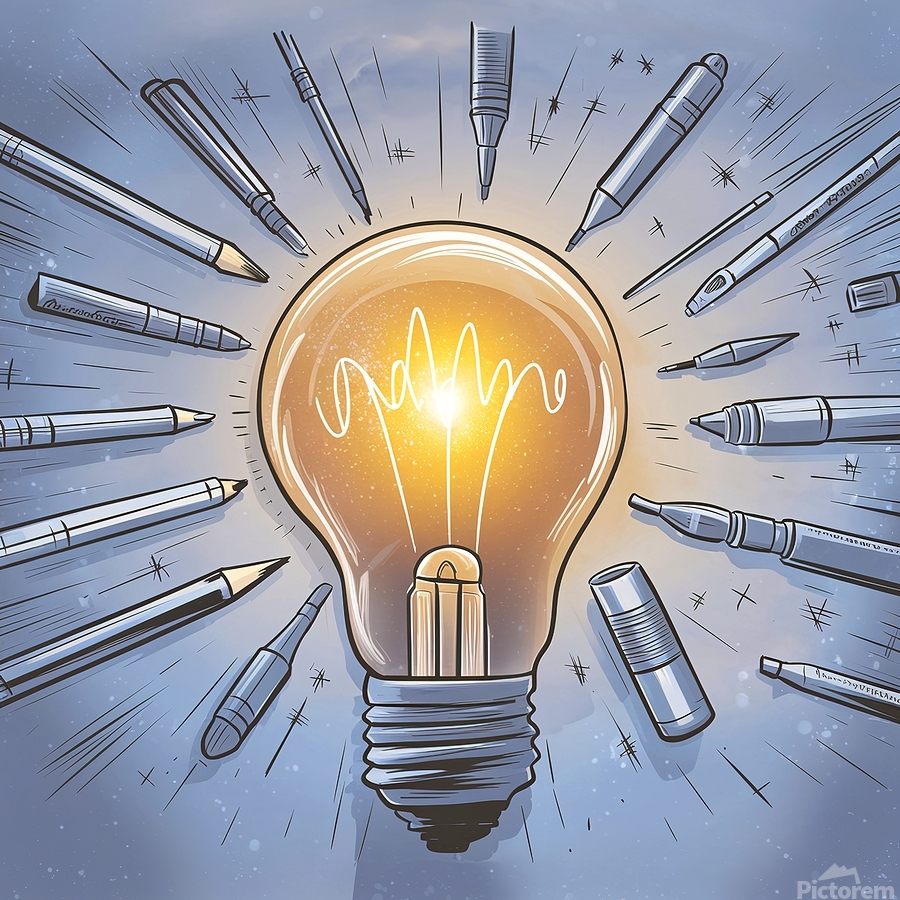 Light bulb with drawing graph by Violeta Popescu Wall Art