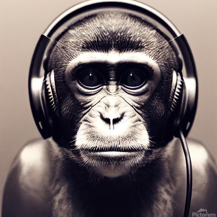 Monkey with Headphones by AIWTF Wall Art