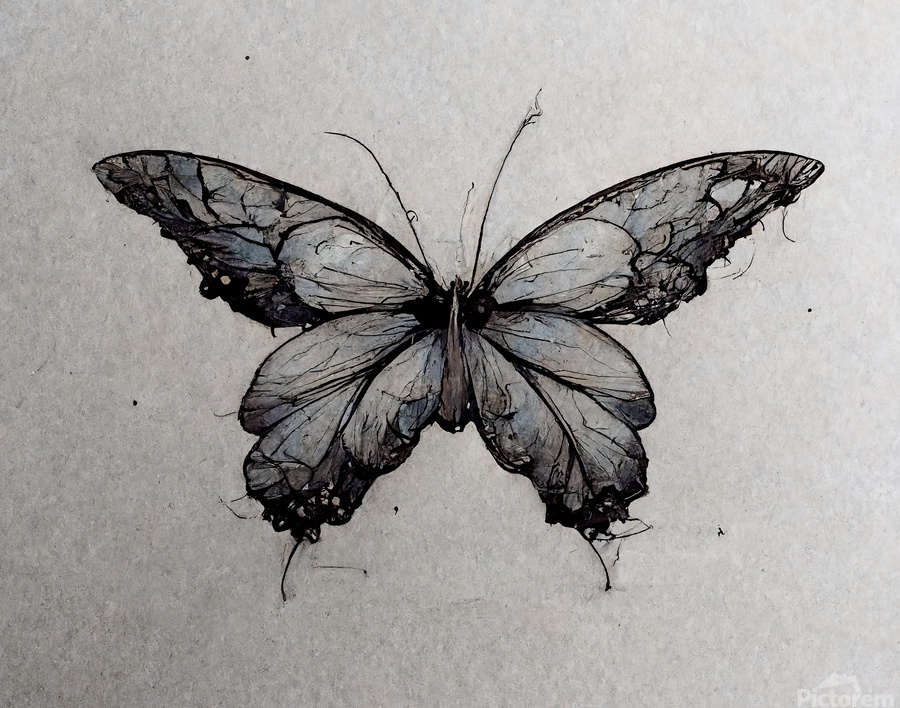 Butterfly Drawing in Pen and Ink by AIWTF Wall Art