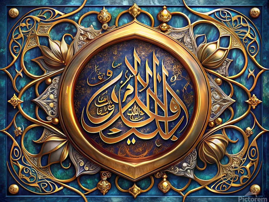 Luxurious Islamic Calligraphy Artwork – “Allah” in Gold on Cobalt Blue ...