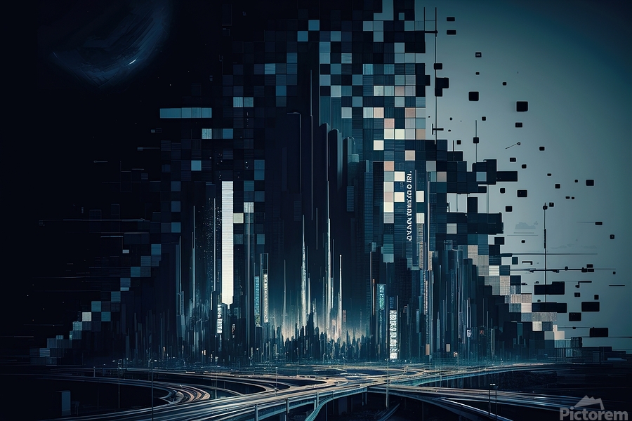 Dark pixels texture futuristic background by Mirela Poiana Wall Art