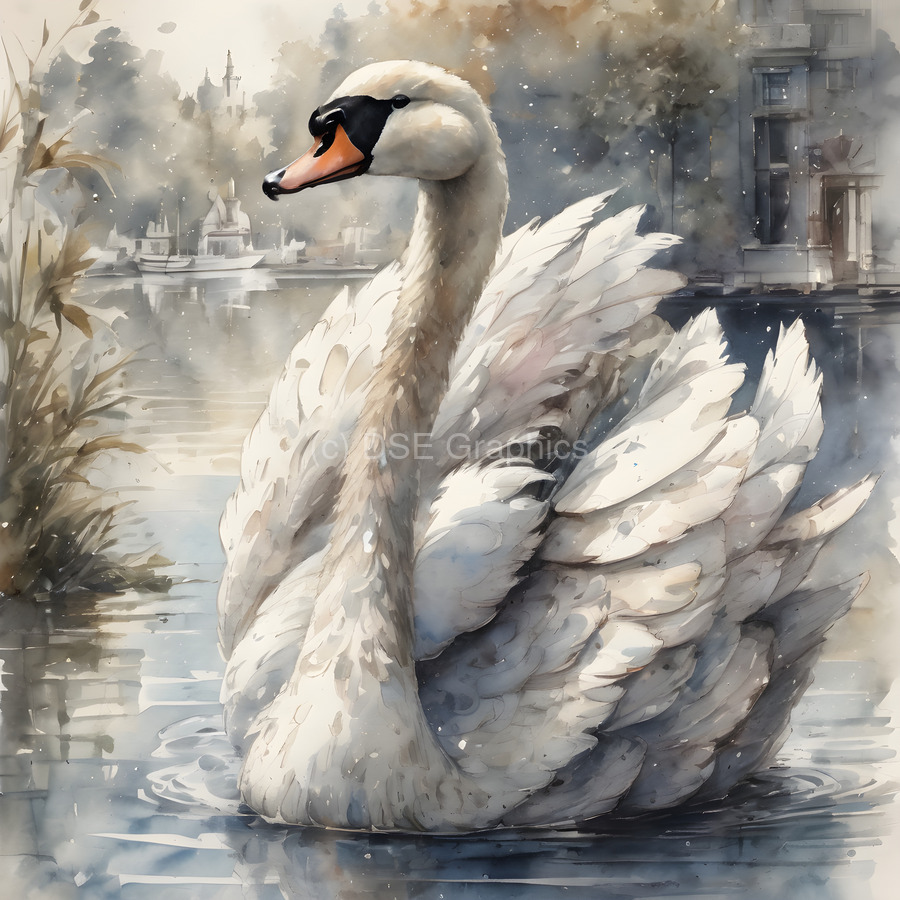 Watercolor Swan no 1 by DSE Graphics Wall Art