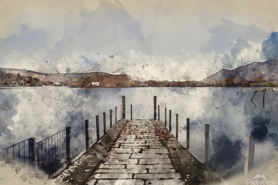 Digital watercolor painting of landscape image of Derwent Water by ...