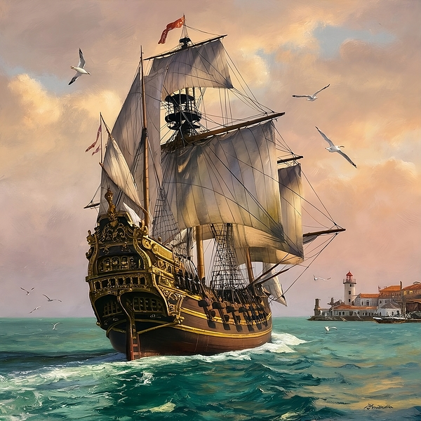 A 17th-Century Brigantine Majestic Maritime Masterpiece by RAHEEM Wall Art