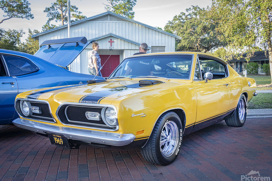 1969 Yellow Plymouth HEMI Barracuda Fastback X100 3 by Rich Franco Wall Art