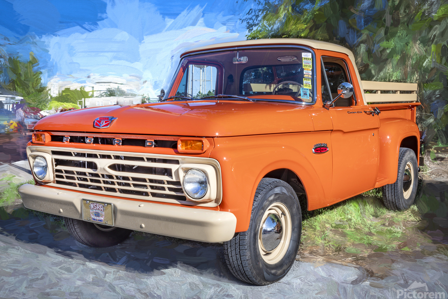 1965 Orange Ford F100 Step-side Custom Cab X 8 by Rich Franco Wall Art
