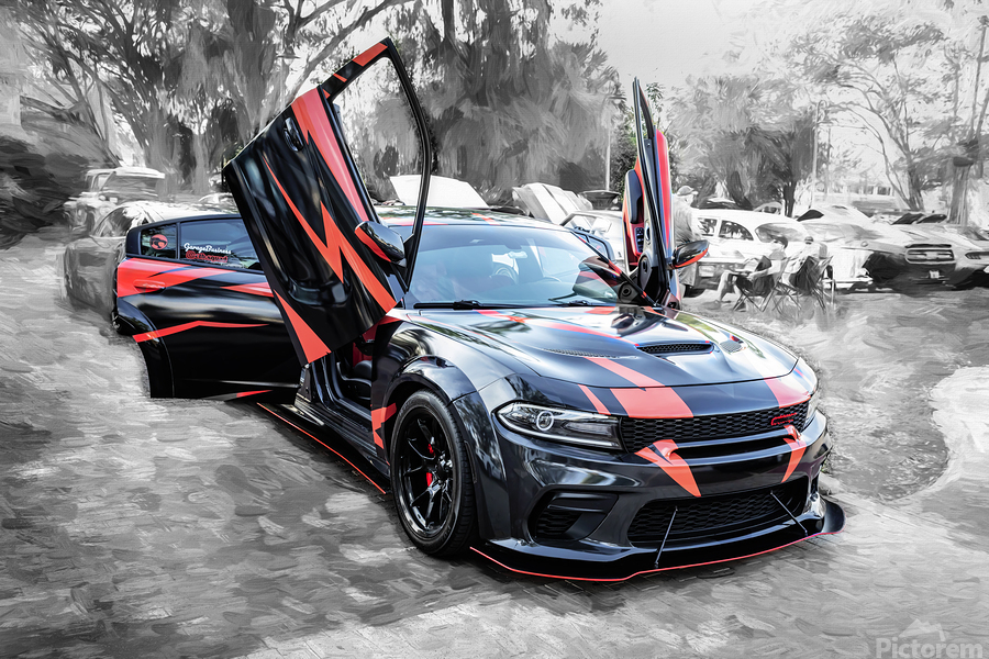 2016 Black Dodge Charger SRT Hellcat X 4 by Rich Franco Wall Art