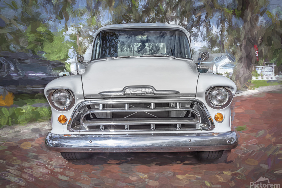 1957 White Chevy Pick Up Truck 3100 Series X14 6 by Rich Franco Wall Art