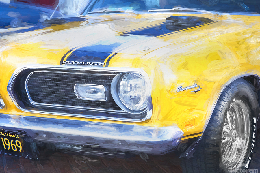 1969 Yellow Plymouth HEMI Barracuda Fastback X100 4 by Rich Franco Wall Art