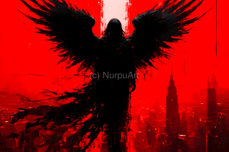 Dark Angel Over City by NurpuArt Wall Art