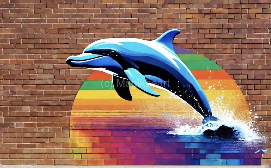 Dolphin Graffiti Pop Art by Magikheart Wall Art