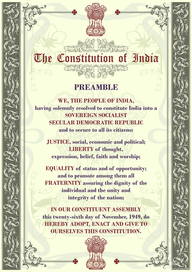 Preamble of the Indian Constitution by ArtoVenture Wall Art