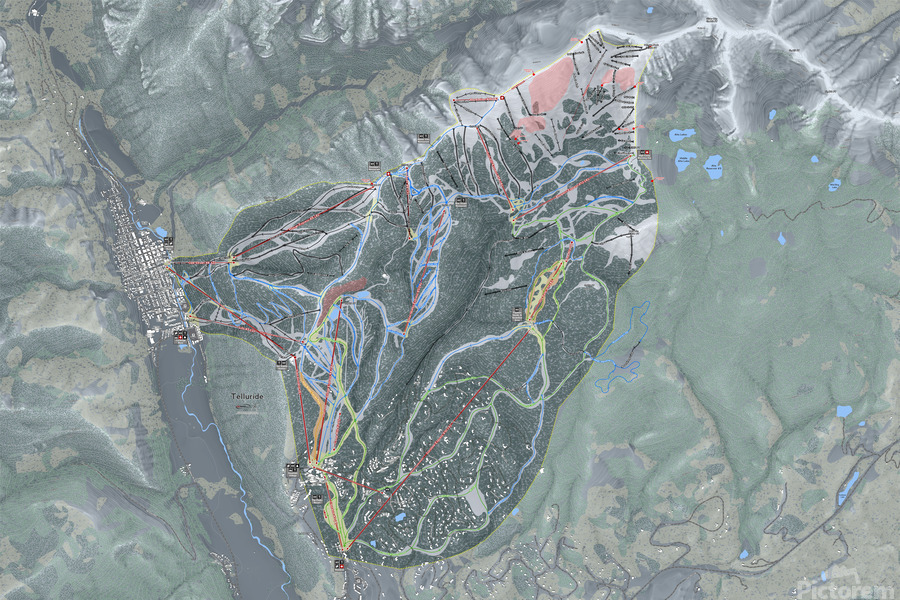 Telluride Colorado Ski Resort Map Wall Art by Jesse Plautz Wall Art