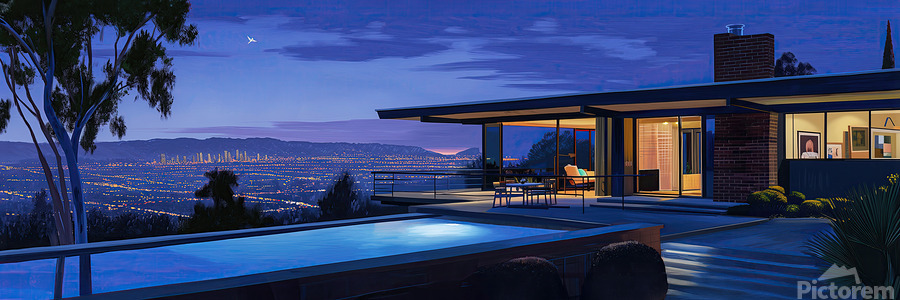 Midcentury Modern Home Overlooking Los Angeles Night by New York Art ...