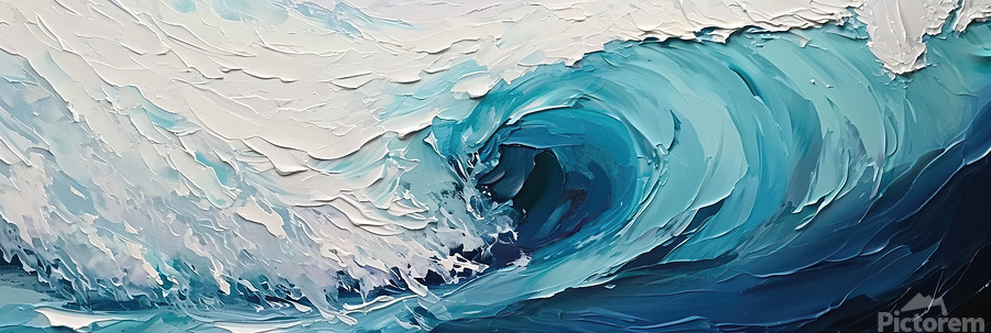 Painted Blue Wave Curl Print by New York Art Studio Wall Art