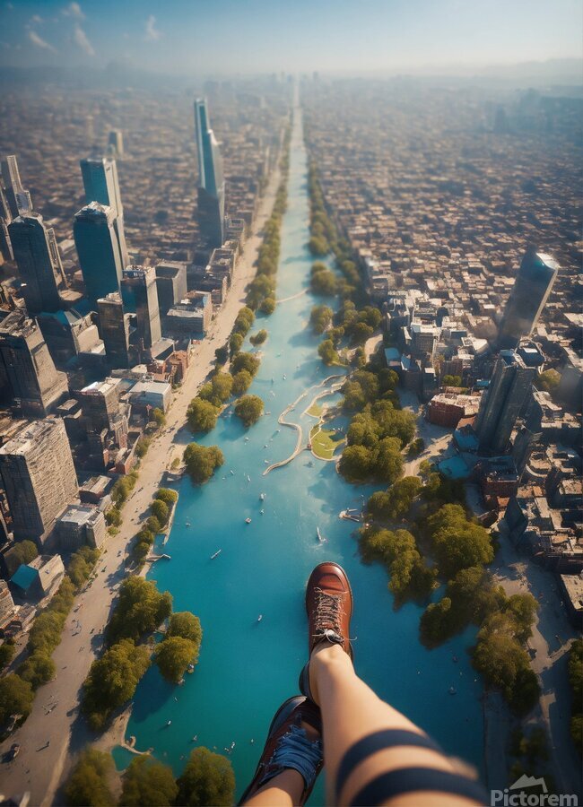 giantess walking over a city aerial view by DIGISTOREKS72 Wall Art