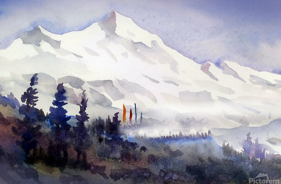 Beauty of Himalayan Mountain Peaks Watercolor Painting by Samiran ...