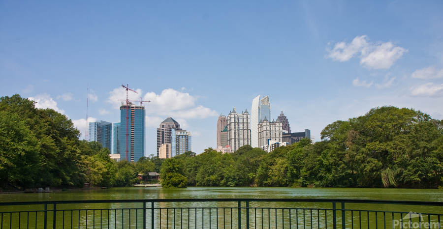 Atlanta Skyline Past Patio on Lake by Darryl Brooks Wall Art