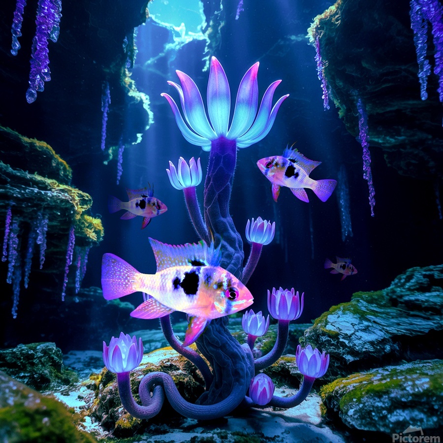 Blue Ram Cichlids Fantasy Surreal Underwater Aquarium Fish Art 1 by KF ...