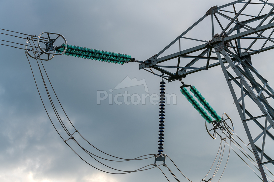 High voltage power lines and green insulators by David Reinhold Wall Art