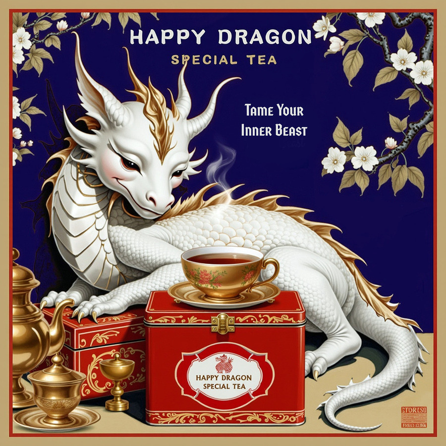 Happy Dragon Special Tea by Tricky Rabbit Art Wall Art