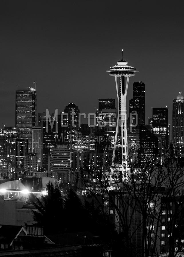 downtown seattle skyline at night vertical 2691 by Black And White Wall Art