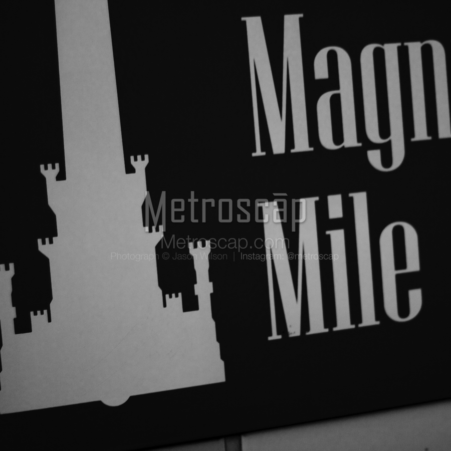 magnificient mile sign red line terminal square by Black And White Wall Art