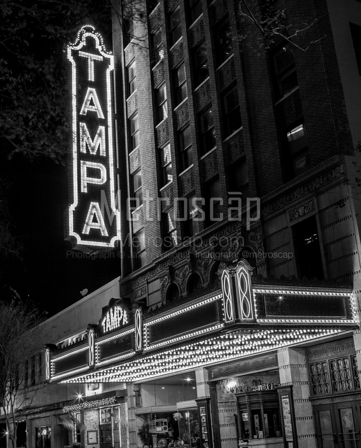 tampa theater sign franklin street vertical 3005 by Black And White Wall Art