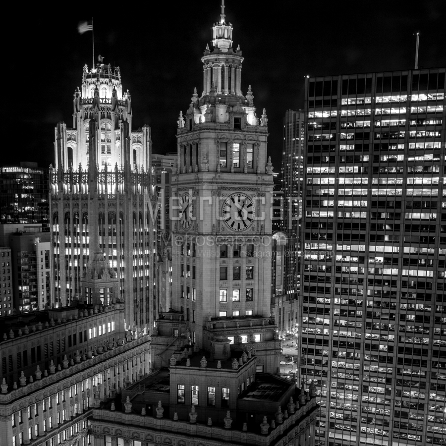 wrigley building clock face at night square 2568 by Black And White ...