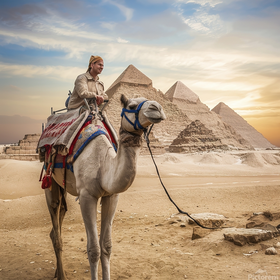 Camel and the Pyramids of Giza in Egypt by Ionela Mocanu Wall Art
