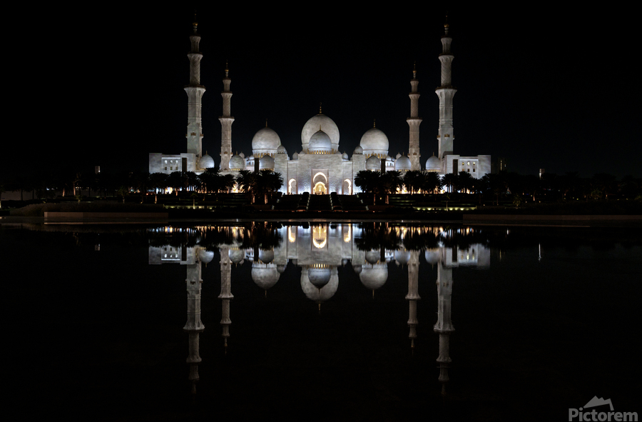 Sheikh Zayed Grand Mosque Night Full Moon by BZ Wall Art