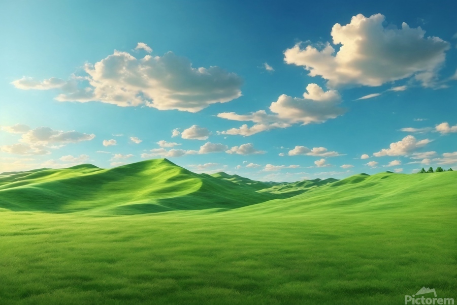 Green Grass field on Small Hills and Blue Sunny Sky Green Hills ...