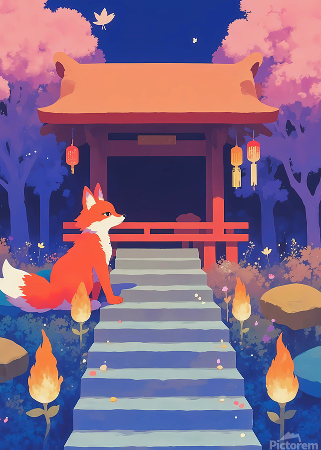 Fox Spirit Guardian at a Magical Forest Shrine – Fantasy Japanese Art ...