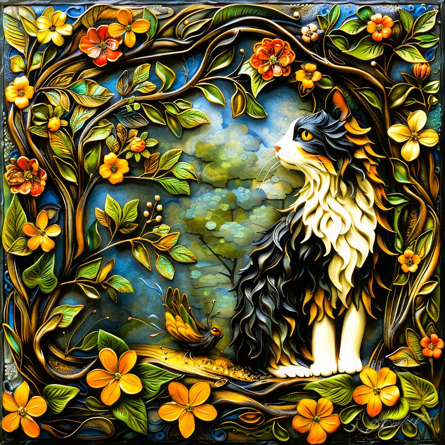 Kitty Corner - Cat In Garden by SykArt Designs Wall Art