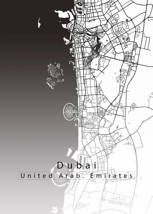 Dubai United Arab Emirates City Map white by Mapique Wall Art