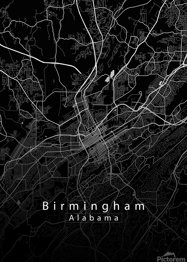 Birmingham Alabama City Map black by Mapique Wall Art