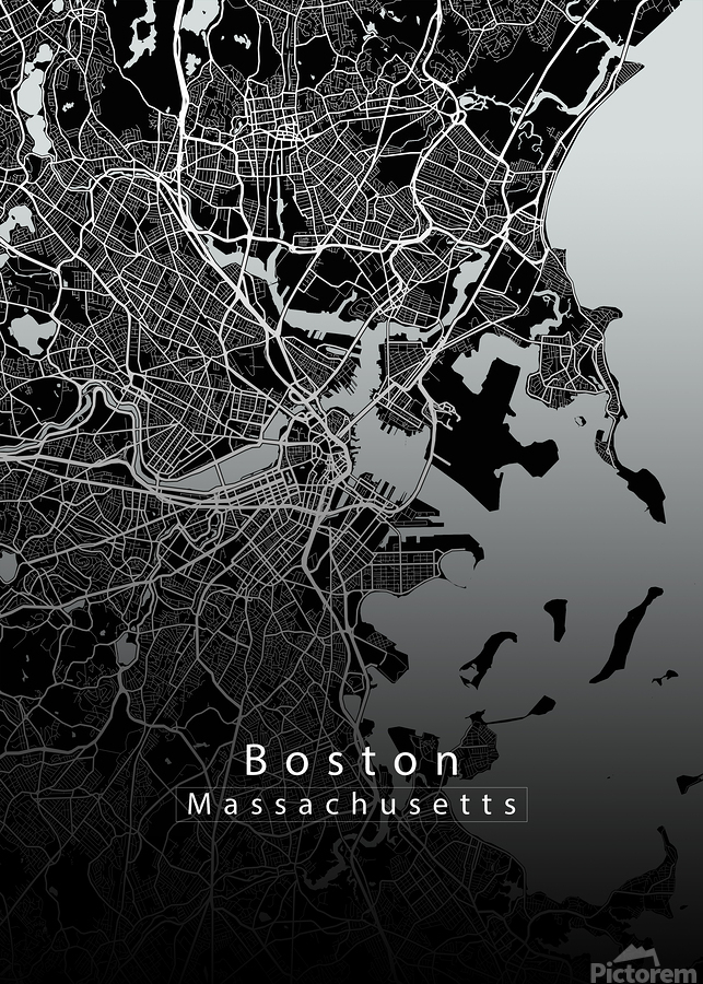 Boston Massachusetts City Map black by Mapique Wall Art