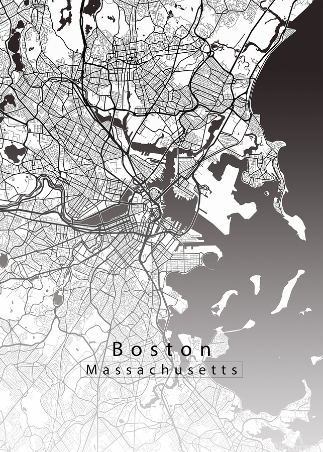 Boston Massachusetts City Map white by Mapique Wall Art