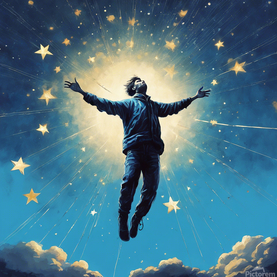 lustration featuring stars with a figure by tekooo store Wall Art