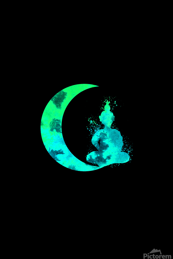 Turquoise Crescent Moon and Buddha by Sebastian Grafmann Wall Art