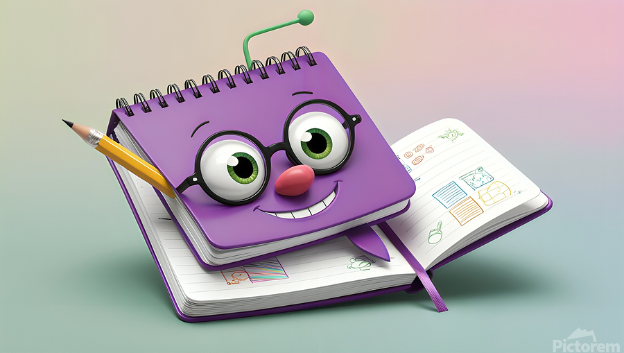 Animated Notebook Character with Creative Drawings by amjad kwrali Wall Art