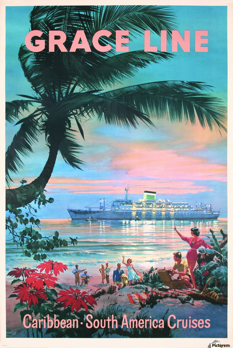 Grace Line - South America Cruises by VINTAGE POSTER Wall Art
