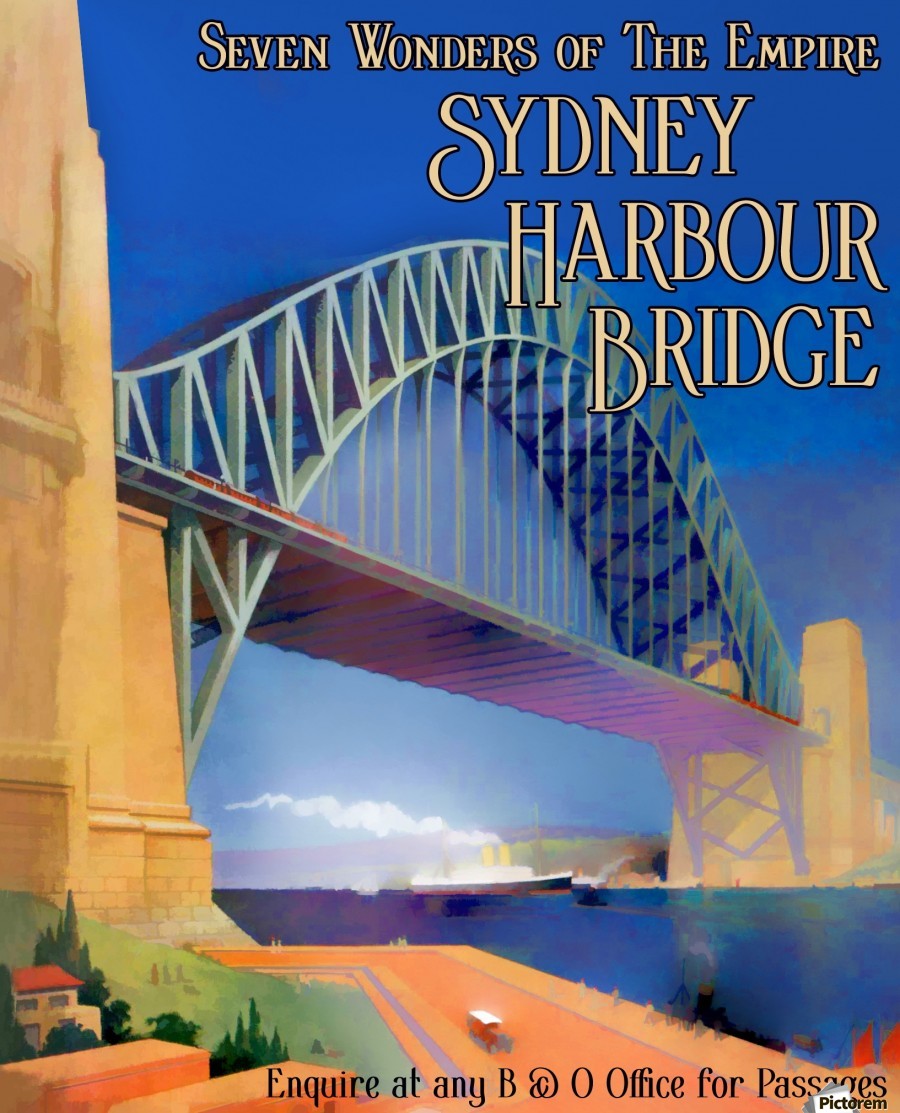 Sydney Harbour Bridge Vintage Travel Poster by VINTAGE POSTER Wall Art