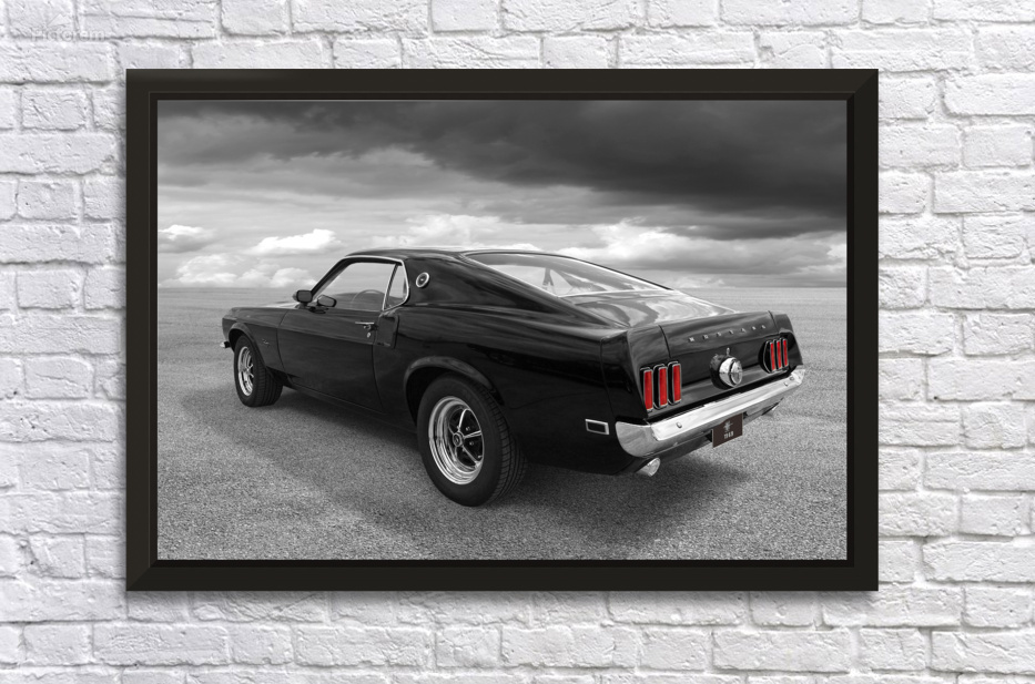 1969 Mustang Fastback Rear Black And White by Gill Billington Wall Art