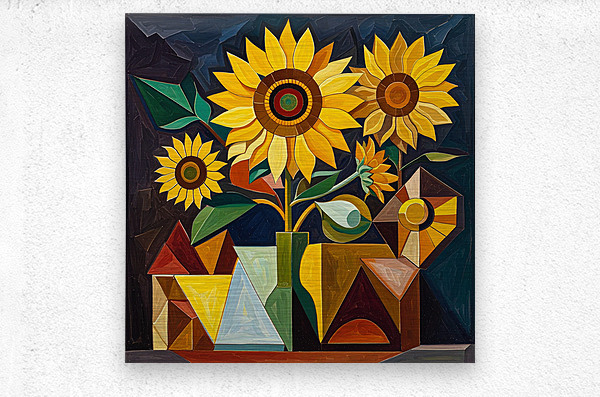 Cubist Sunflowers: A Modern Still Life by Sumer Paintings Wall Art