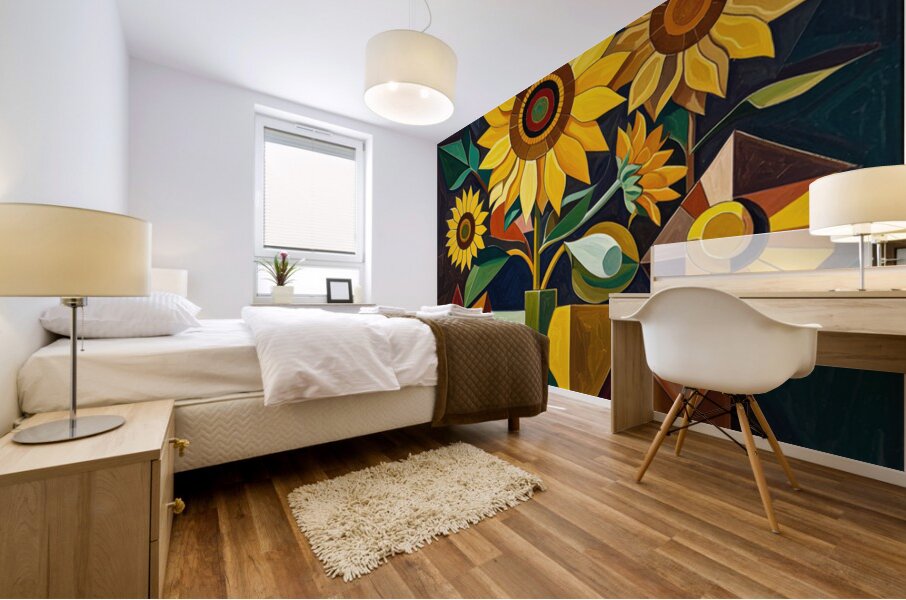 Cubist Sunflowers: A Modern Still Life by Sumer Paintings Wall Art