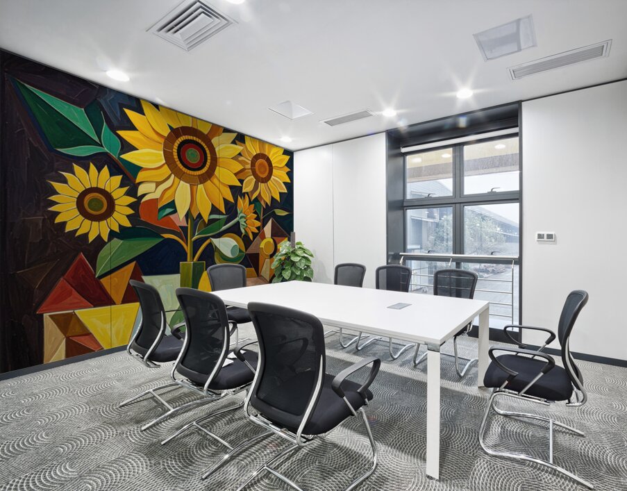 Cubist Sunflowers: A Modern Still Life by Sumer Paintings Wall Art