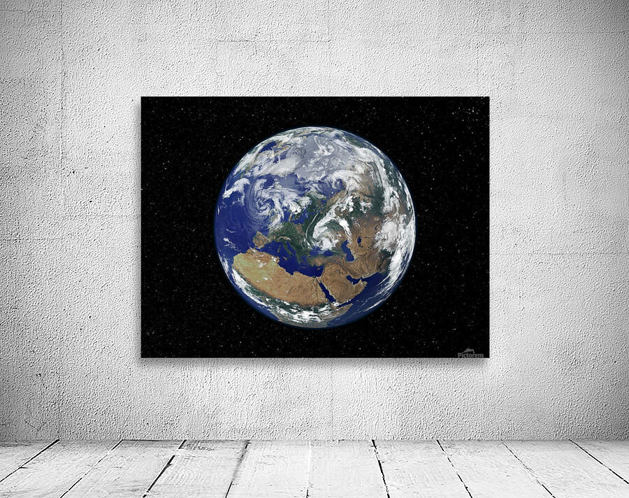 Fully lit Earth centered on Europe. by StocktrekImages Wall Art