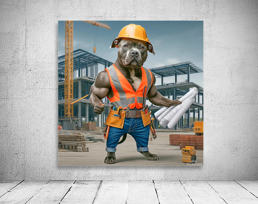Pitbull Construction Worker by Darin E Hartley Photography Wall Art